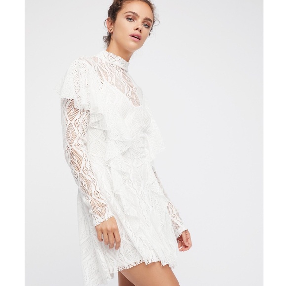 Free People | Dresses | Free People White Lace Ruffle Dress | Poshmark